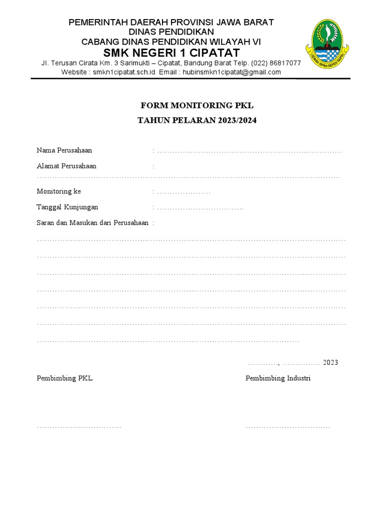 Form Monitoring PKL | PDF