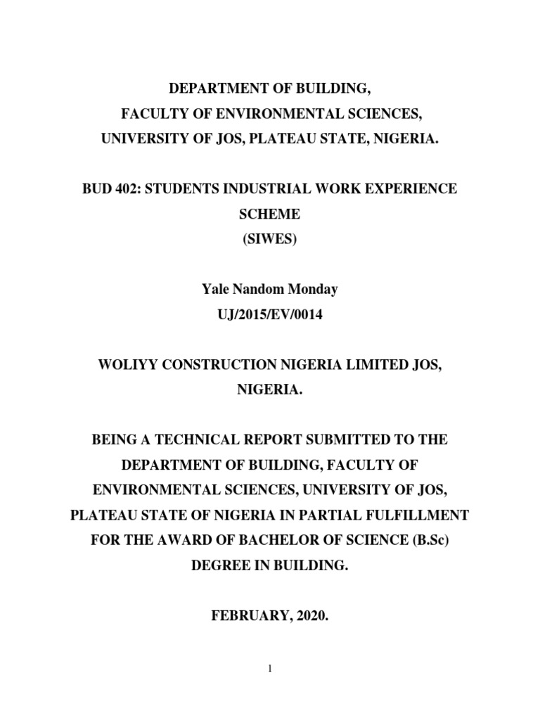 SIWES Technical Report | PDF | Concrete | Stairs