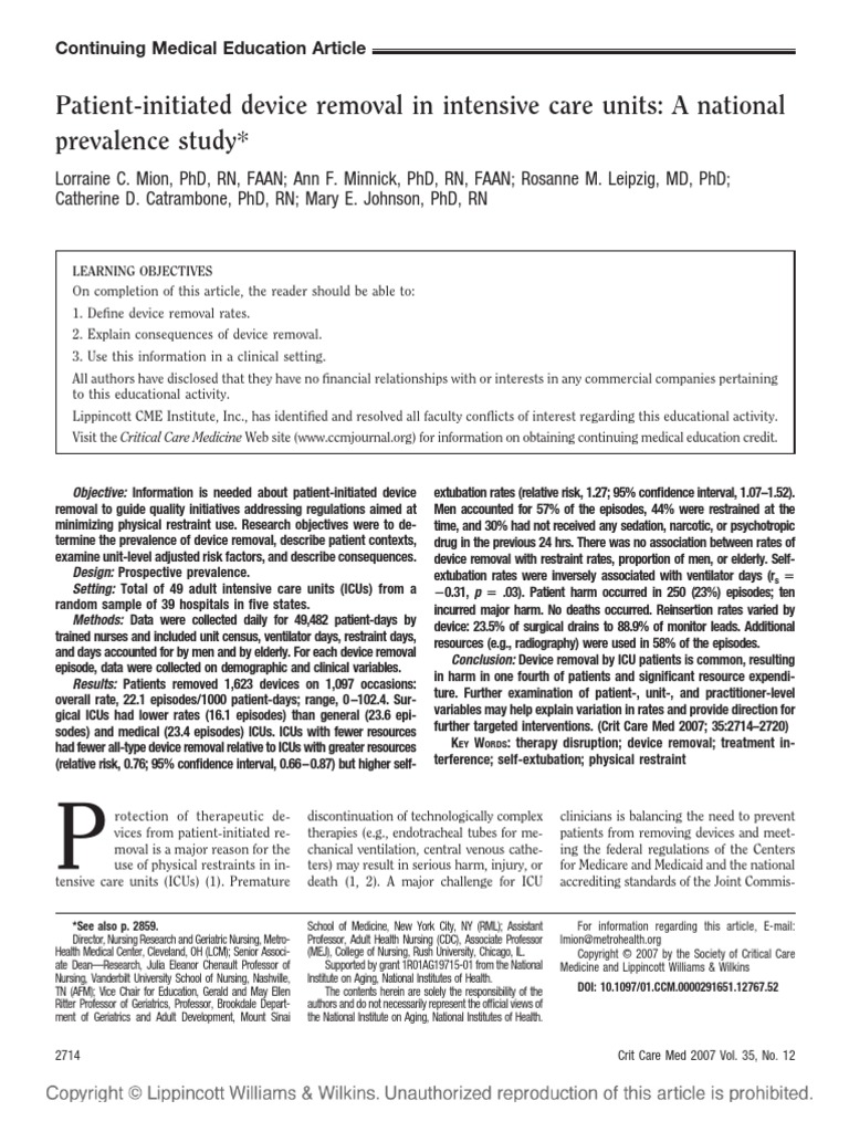 Patient-Initiated Device Removal in Intensive Care Units - A National ...