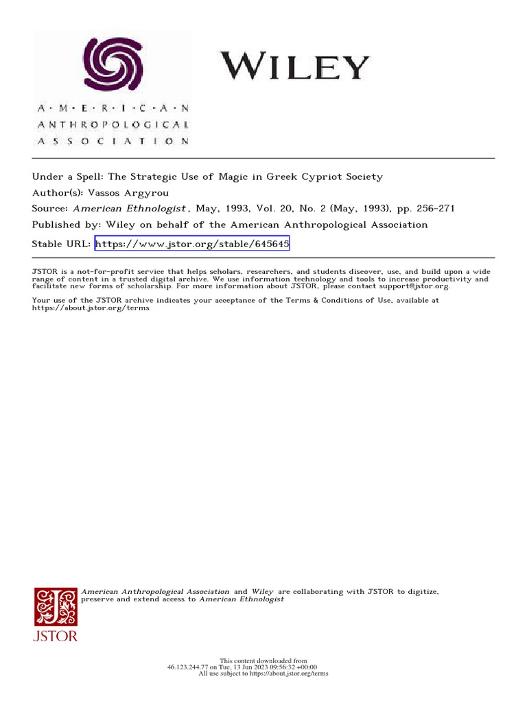 Argyrou SpellStrategicUse 1993 | PDF | Witchcraft | Anthropology