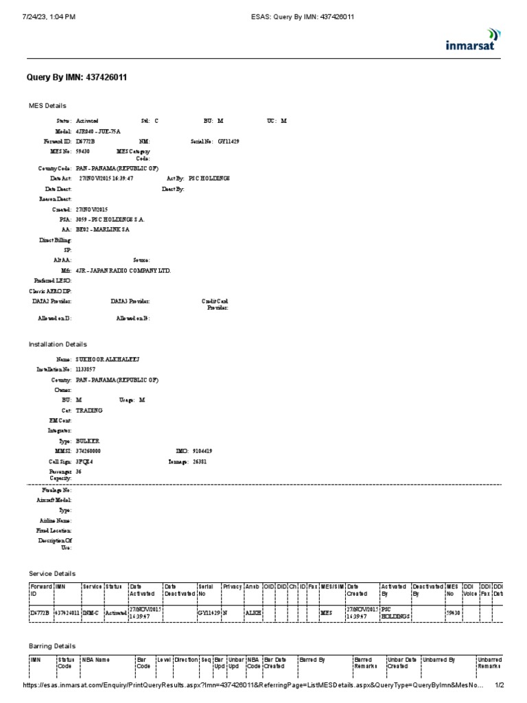 ESAS - Query by IMN - 437426011 | PDF | Telecommunications | Aviation