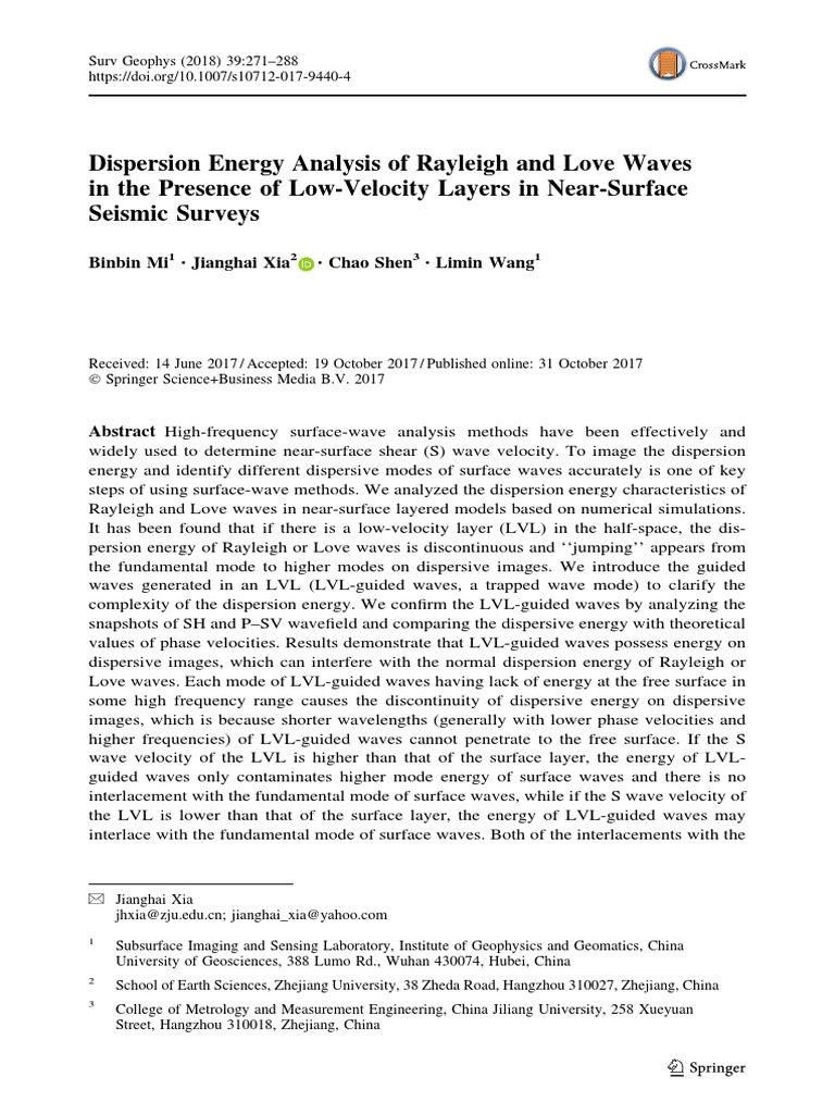 Dispersion Energy Analysis of Rayleigh and Love Waves | PDF | Waves | Dispersion (Optics)