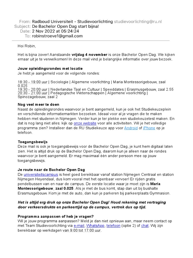 De Bachelor Open Dag Start Bijna! | PDF