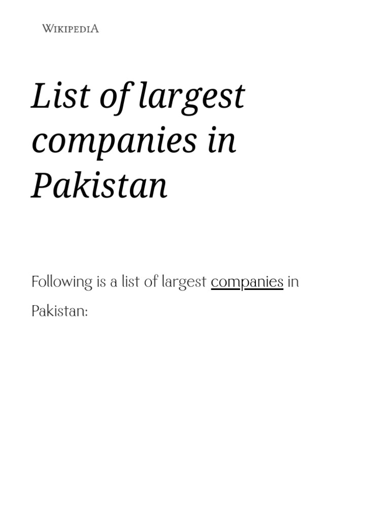 List of Largest Companies in Pakistan - Wikipedia | PDF | Karachi ...