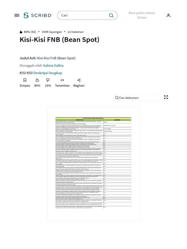 Kisi-Kisi FNB (Bean Spot) - PDF | PDF