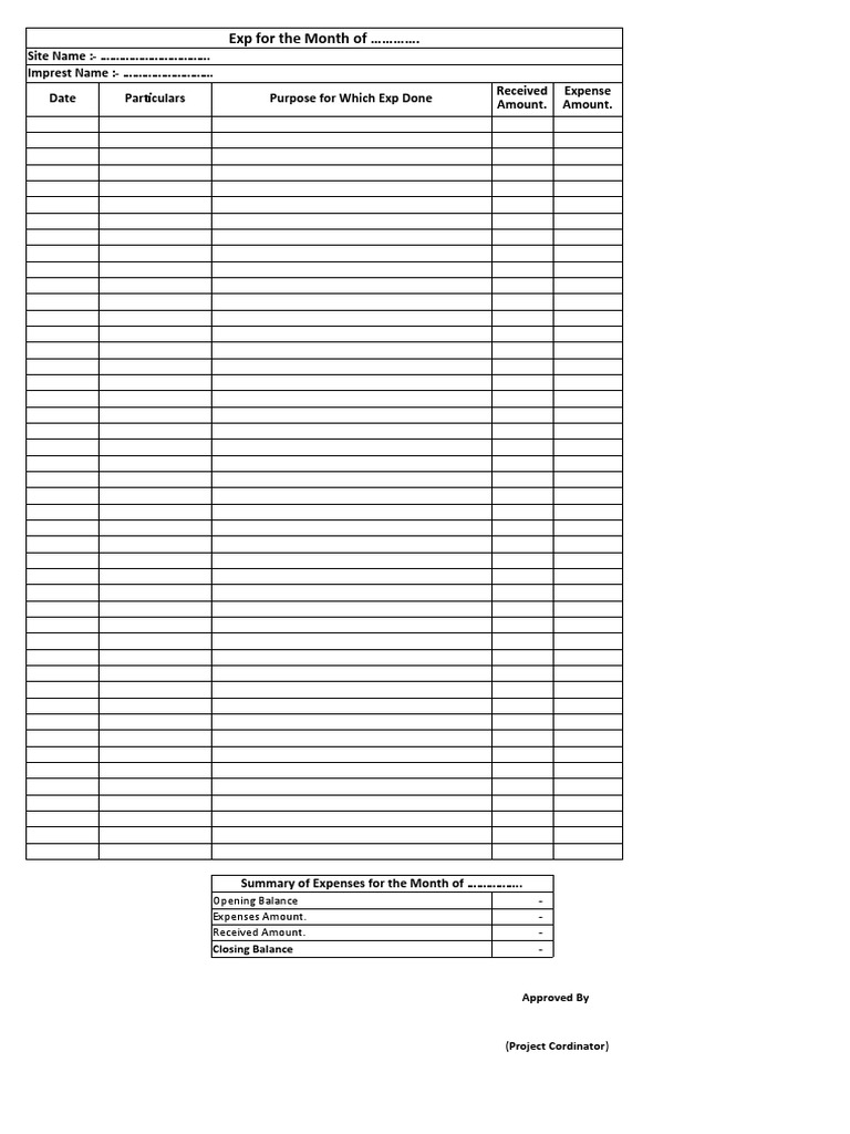Monthly Site Expense Summary Report | PDF | Finance & Money Management