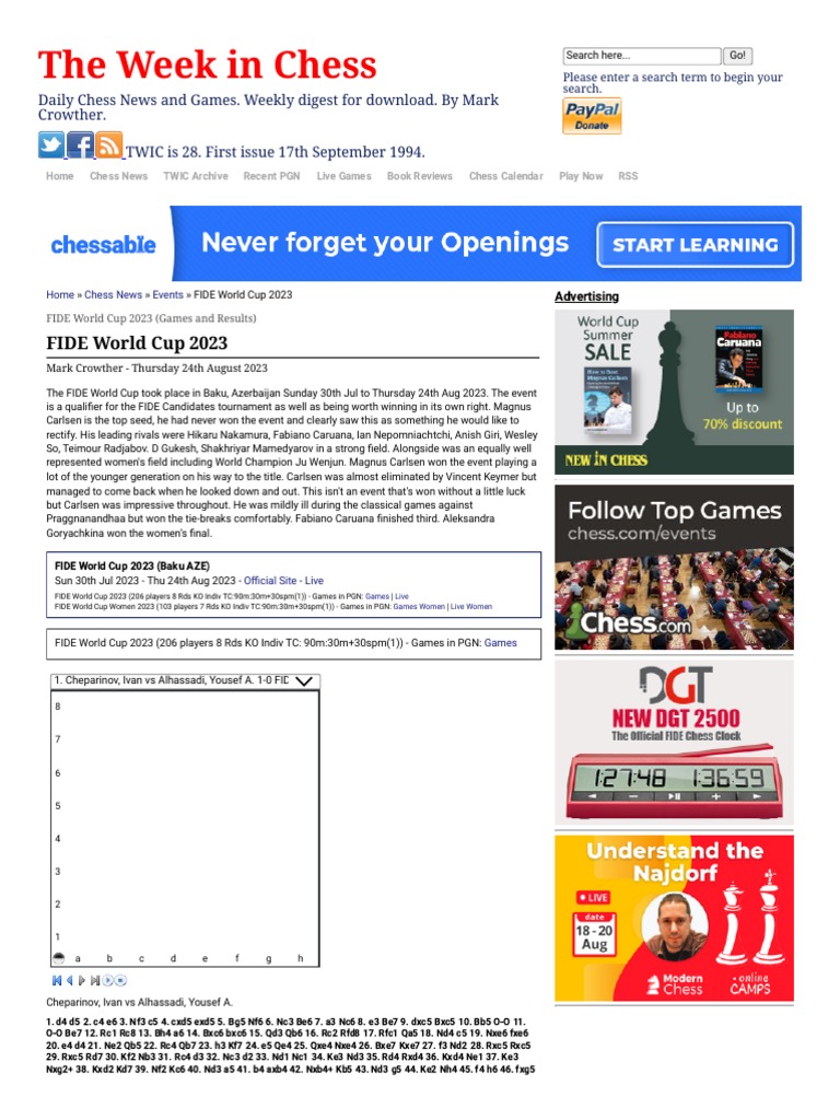 FIDE World Cup 2023 - The Week in Chess | PDF | Chess Players | Chess ...