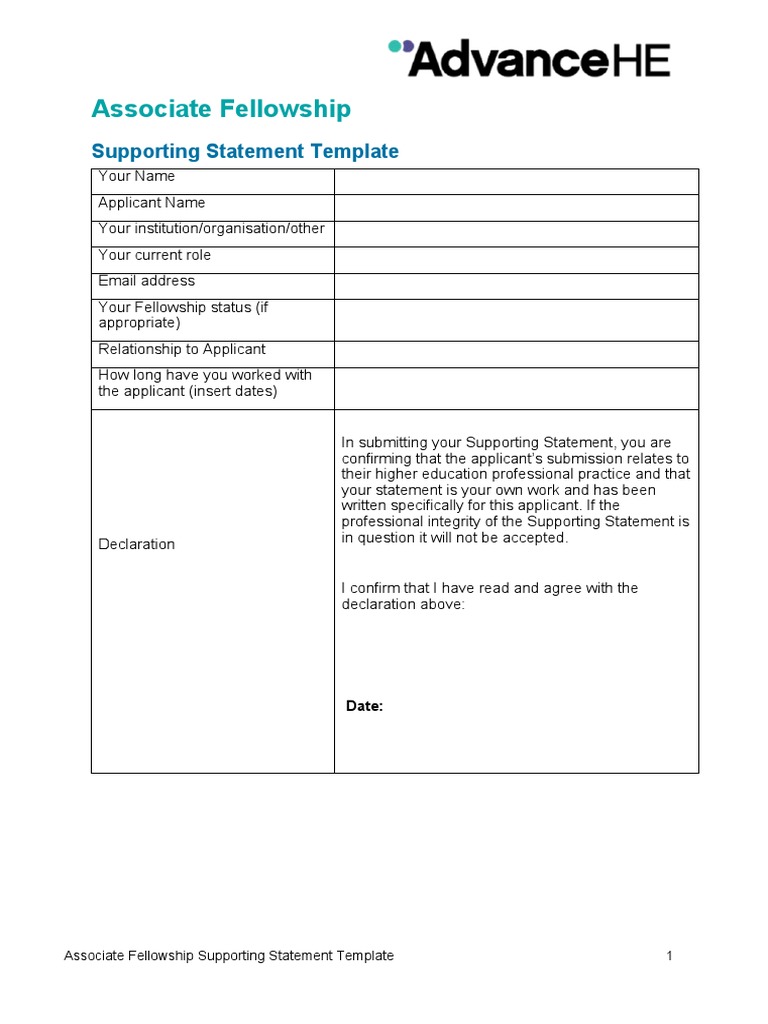 Supporting Statement Template - Associate Fellowship 2023 - 1683281561 ...