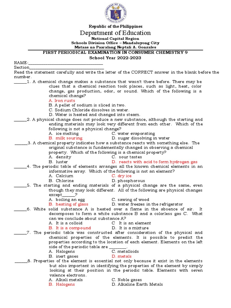 Summative TEST Ans Key | PDF | Chemical Compounds | Ion