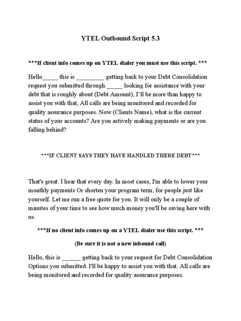 YTEL Outbound Script | PDF