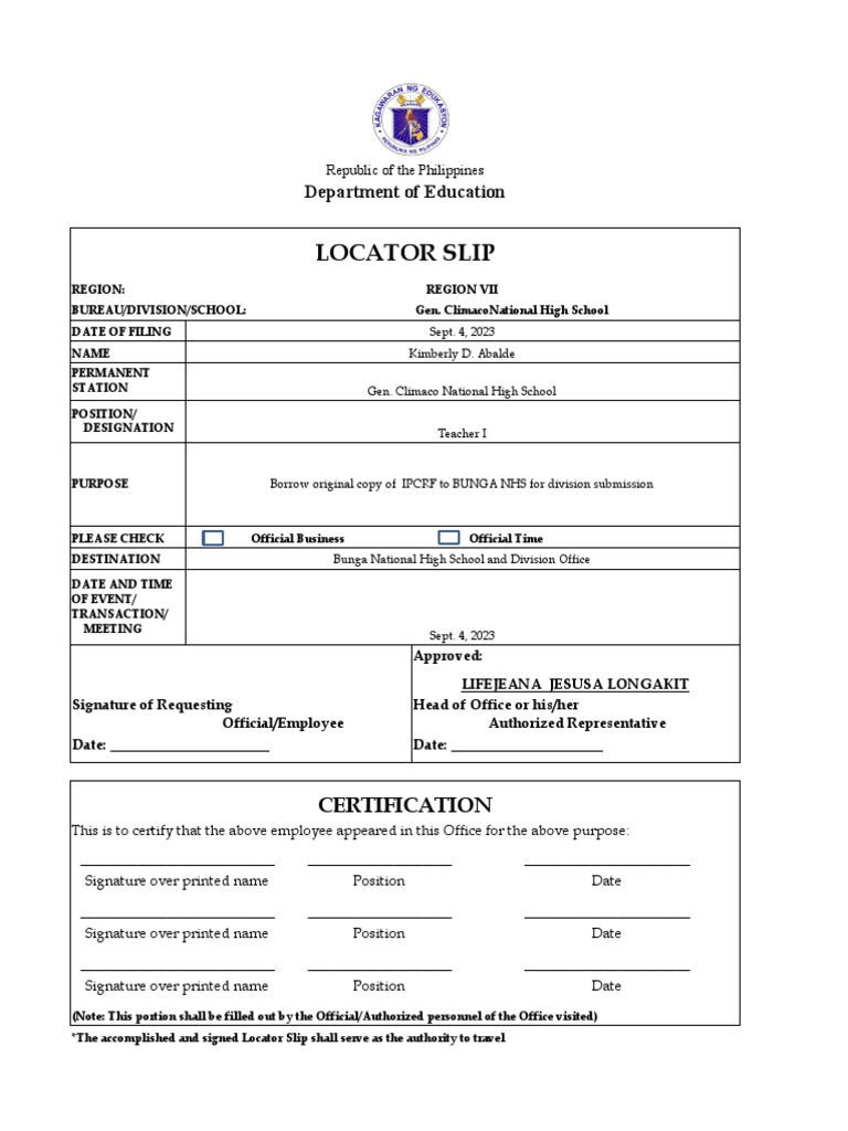 LOCATOR SLIP For Teachers | Download Free PDF | Government