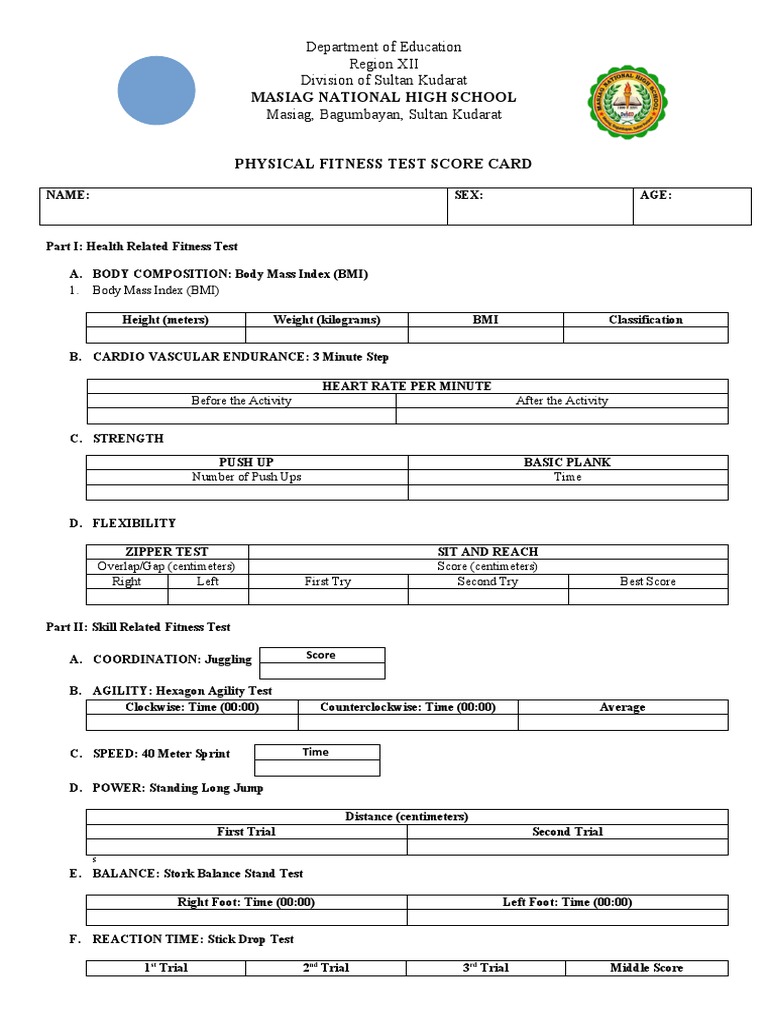 Physical Fitness Test Score Card | PDF | Physical Fitness | Body Mass Index