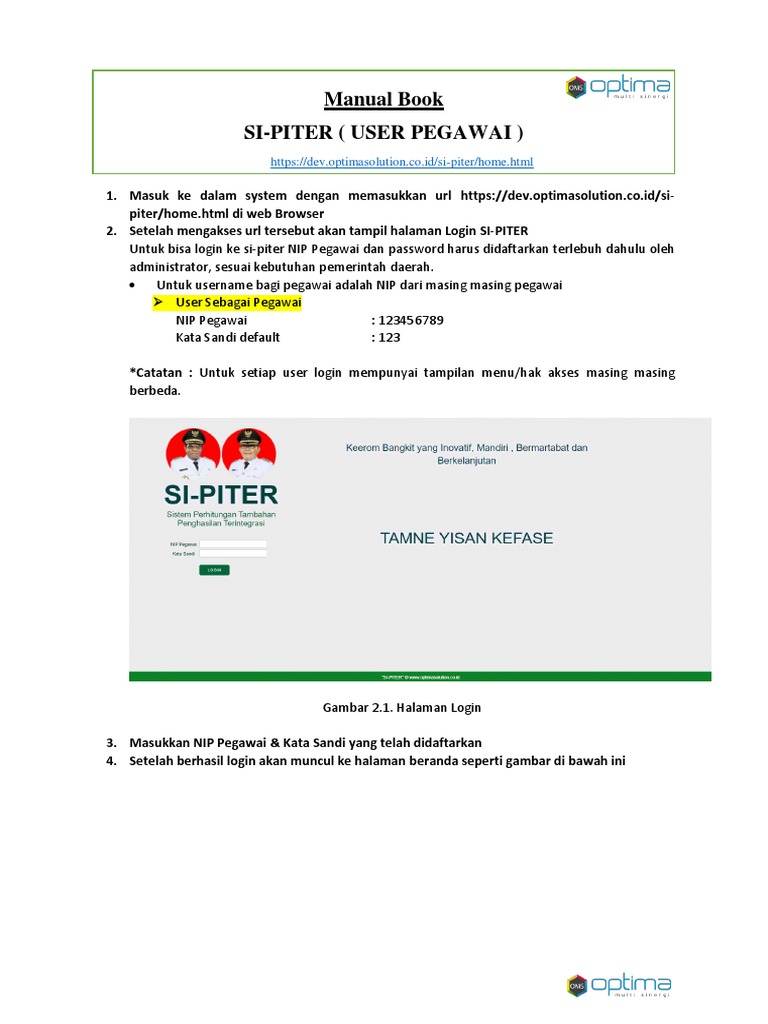 Panduan Login dan Fitur SI-PITER | PDF | Bisnis | Komputer