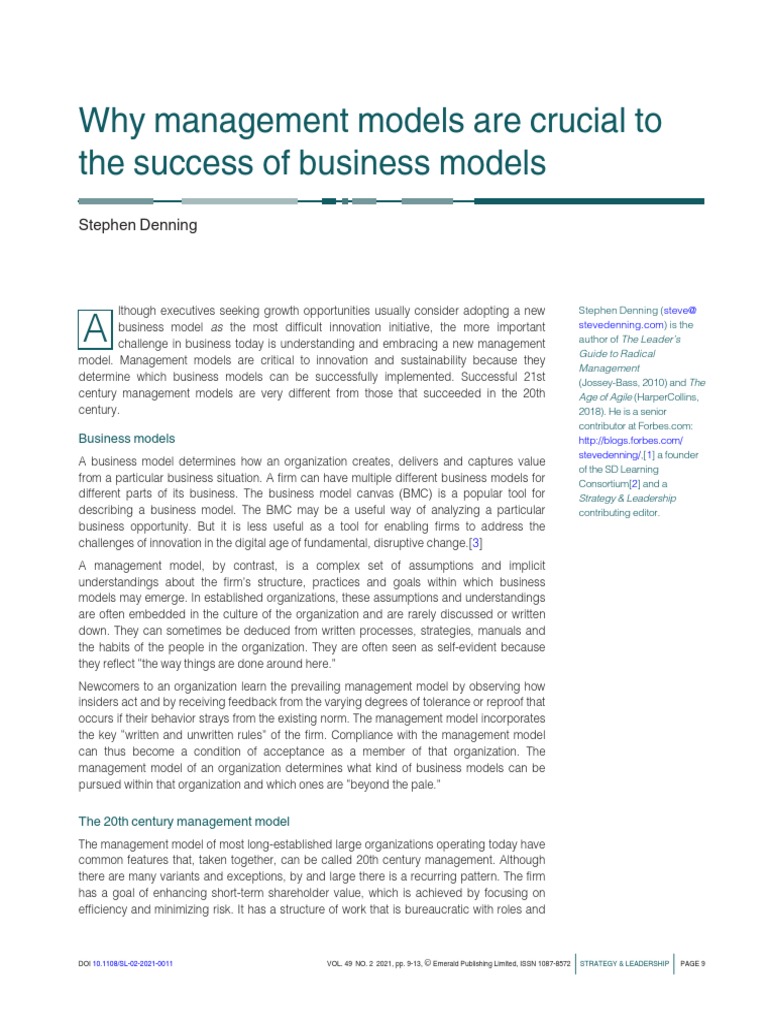 Why Management Models Are Crucial To Succes of Business Model | PDF | Business Model | Innovation