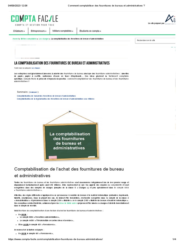 Comptabilisation des fournitures de bureau | PDF | Comptabilité | Facture