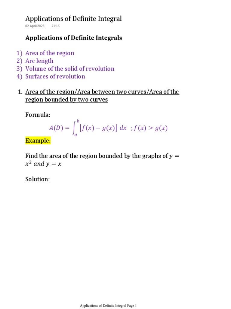Applications of Definite Integral | PDF Applications of Definite Integral | PDF