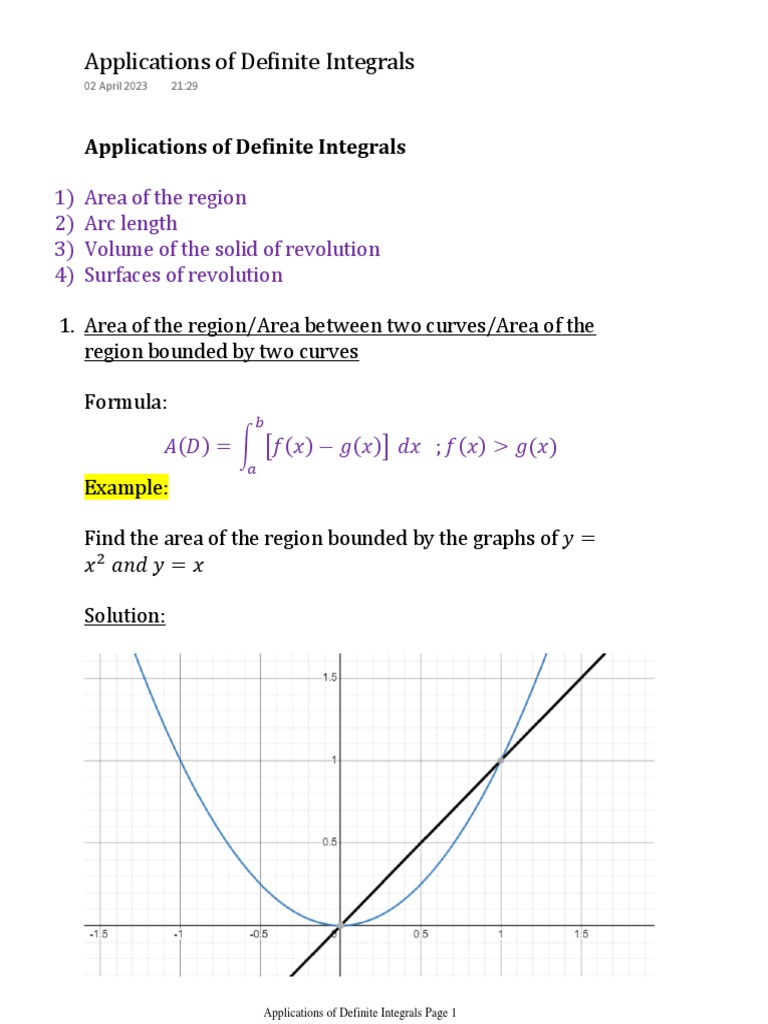 Applications of Definite Integrals | PDF