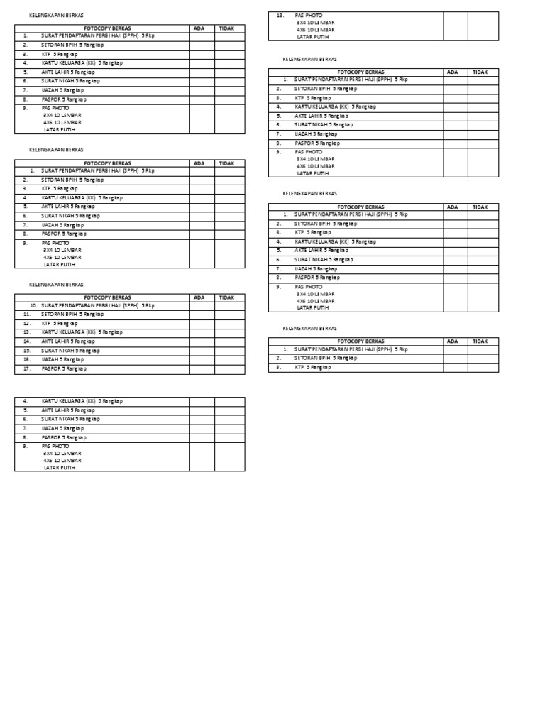 Kelengkapan Berkas Haji | PDF Kelengkapan Berkas Haji | PDF