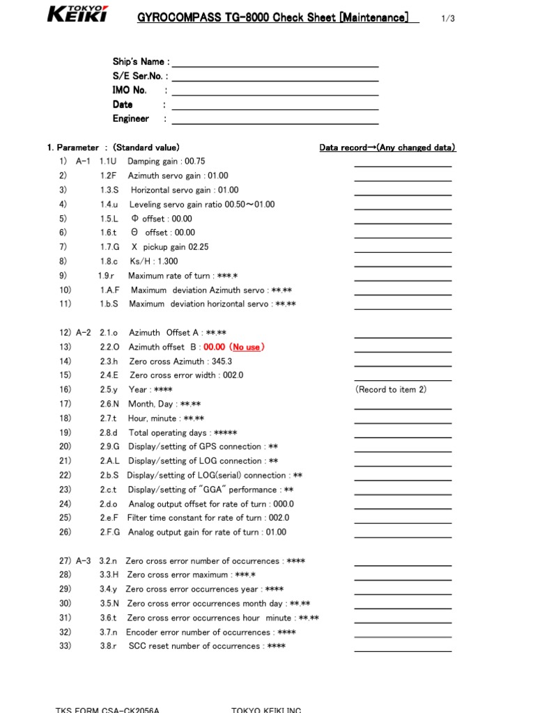 GYRO COMPASS TG-8000 Check Sheet | PDF | Power Supply | Electromagnetism