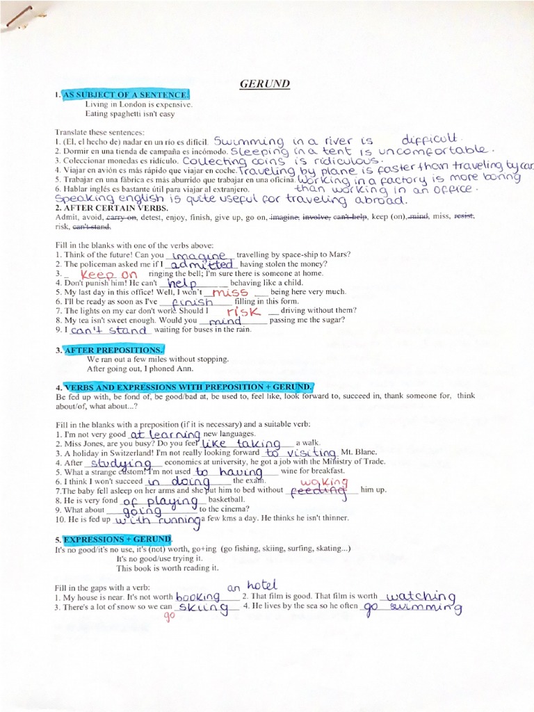 Gerunds and infinitives exercises with results | PDF