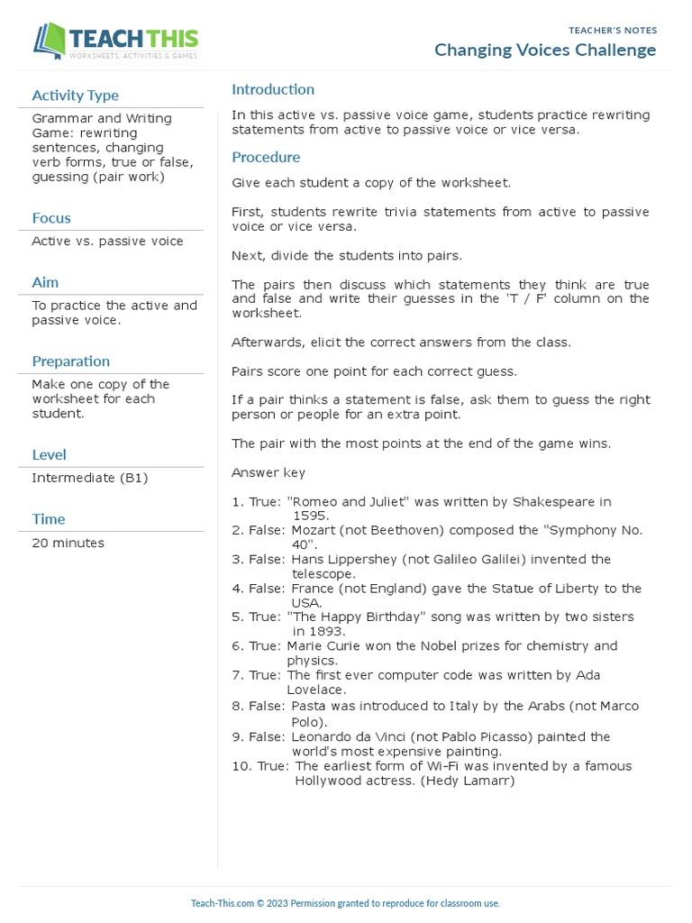 Grammar Changing Voices Challenge | PDF