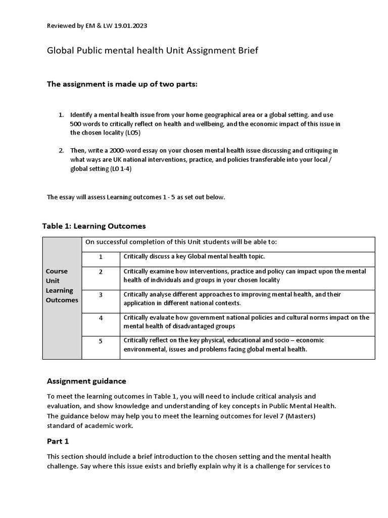 Global Public Mental Heallth Assignment Brief 2023 | PDF | Mental ...