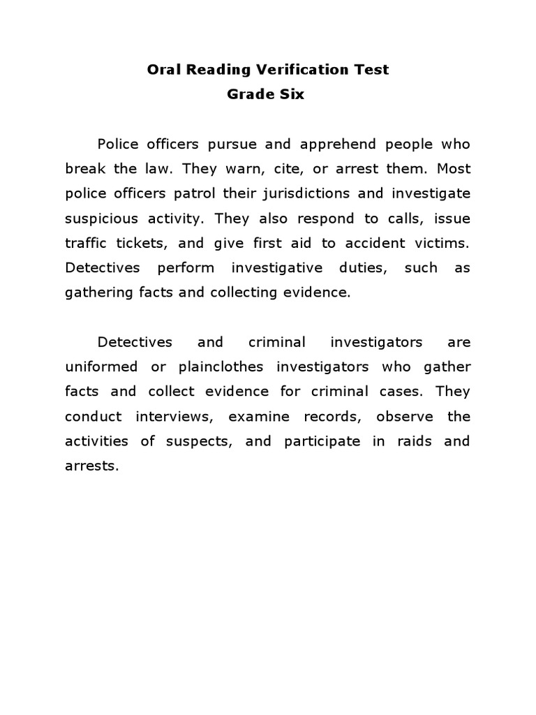 PRETEST ORAL READING VERIFICATION - Grade-Six | PDF