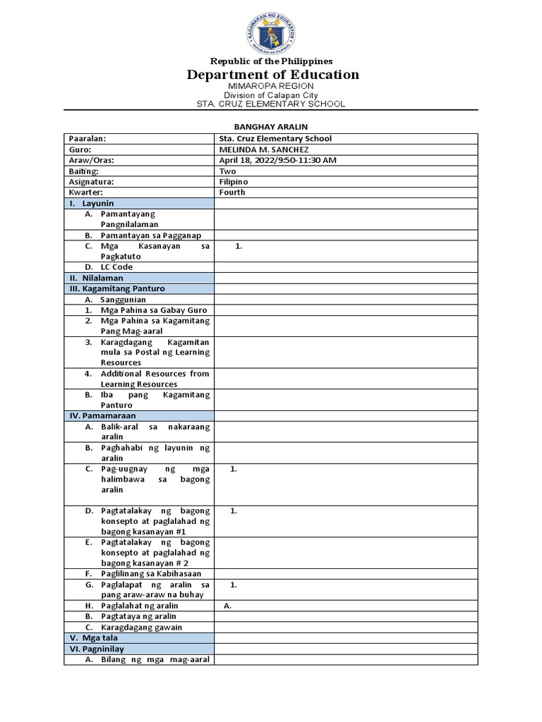 Q4-Filipino DLL Week 1 Grade 2 | PDF
