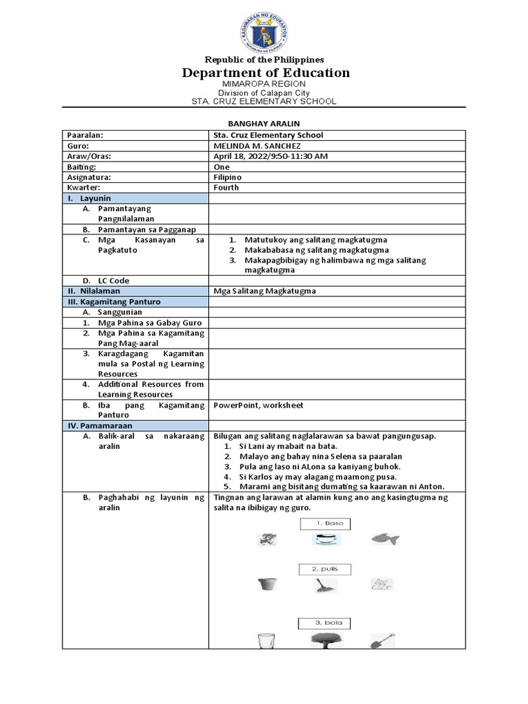 Q4-Filipino DLL Week 1 Grade 1 | PDF