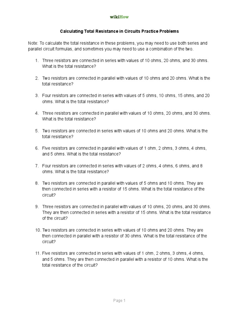 Calculating Total Resistance in Circuits Practice Problems | PDF ...