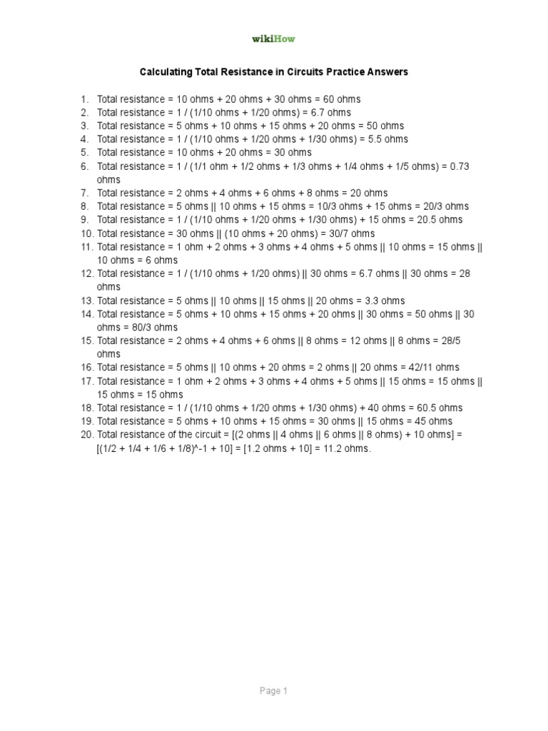 Calculating Total Resistance in Circuits Practice Answers | PDF ...