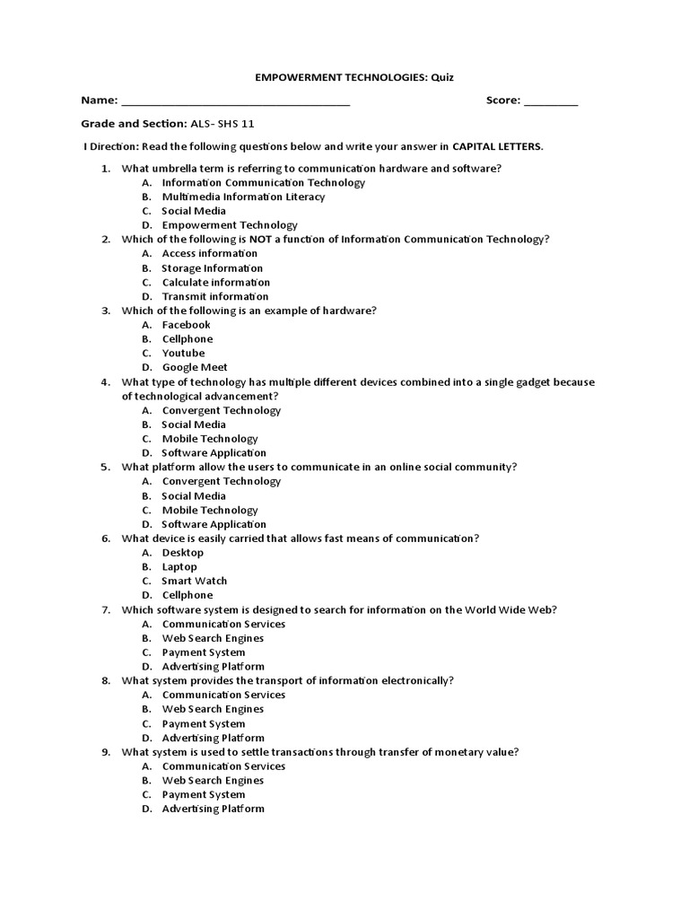 E-Tech Quiz 1 | PDF | Technological Convergence | Payment System