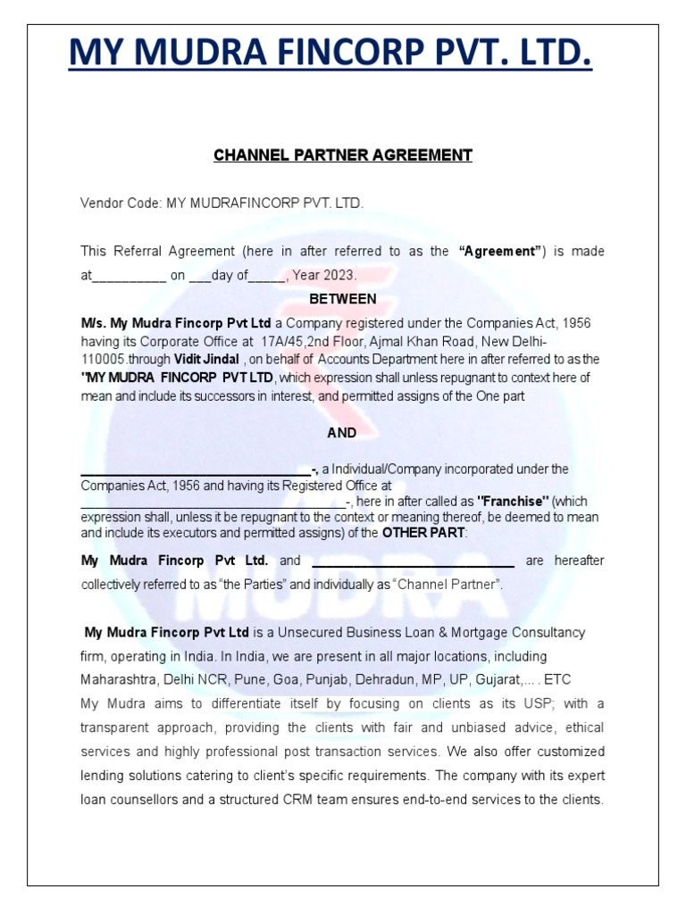 Channel Partner Agreement | PDF | Loans | Breach Of Contract