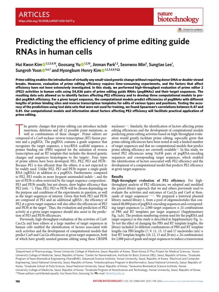 Predicting Prime Editing Efficiency | PDF | Dna Sequencing | Polymerase ...