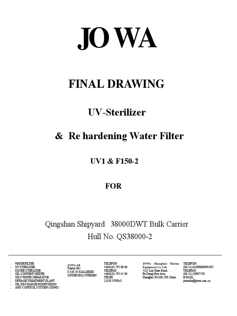 JOWA - UV Sterilizer and Rehardening Filter | PDF | Valve | Switch