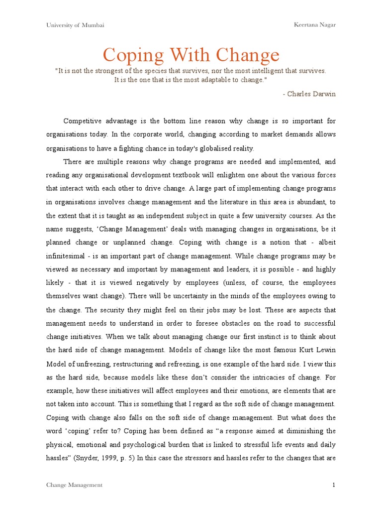Coping With Change | PDF | Change Management | Stress (Biology)