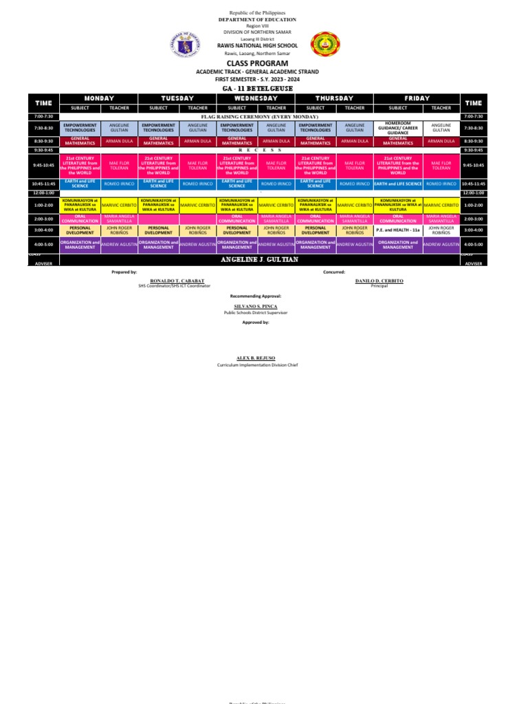 SHS Classroom Schedule Sy 2023 2024 2 | PDF | Educational Institutions | Schools