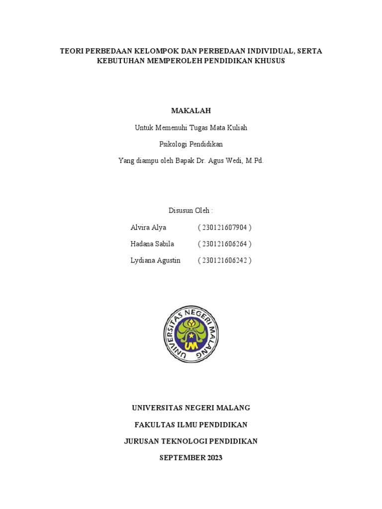 Contoh Cover Makalah Universitas Negeri Malang | PDF