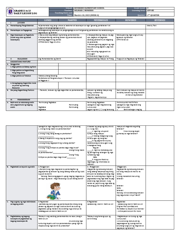 DLL - Epp 5 - Q1 - W9 | PDF