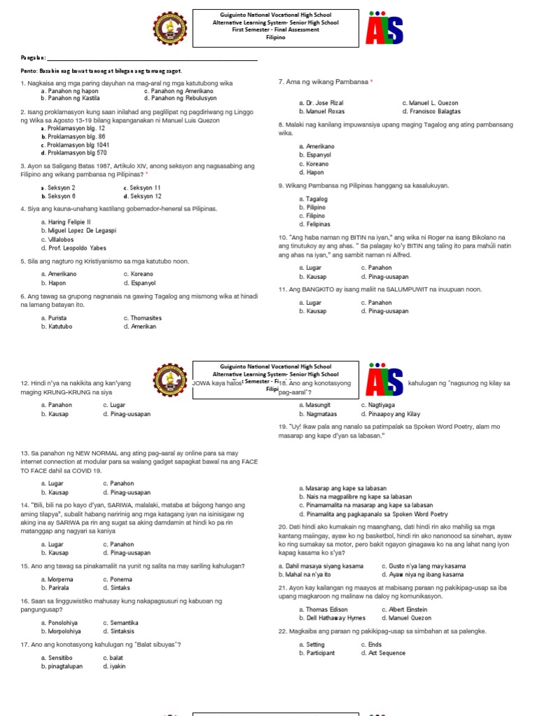 Filipino Final Exam | PDF