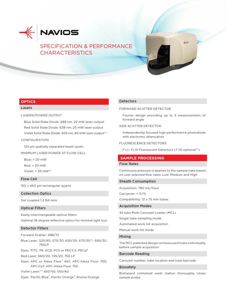 Flow Cytometers Navios Specifications | PDF | Laser | Flow Cytometry