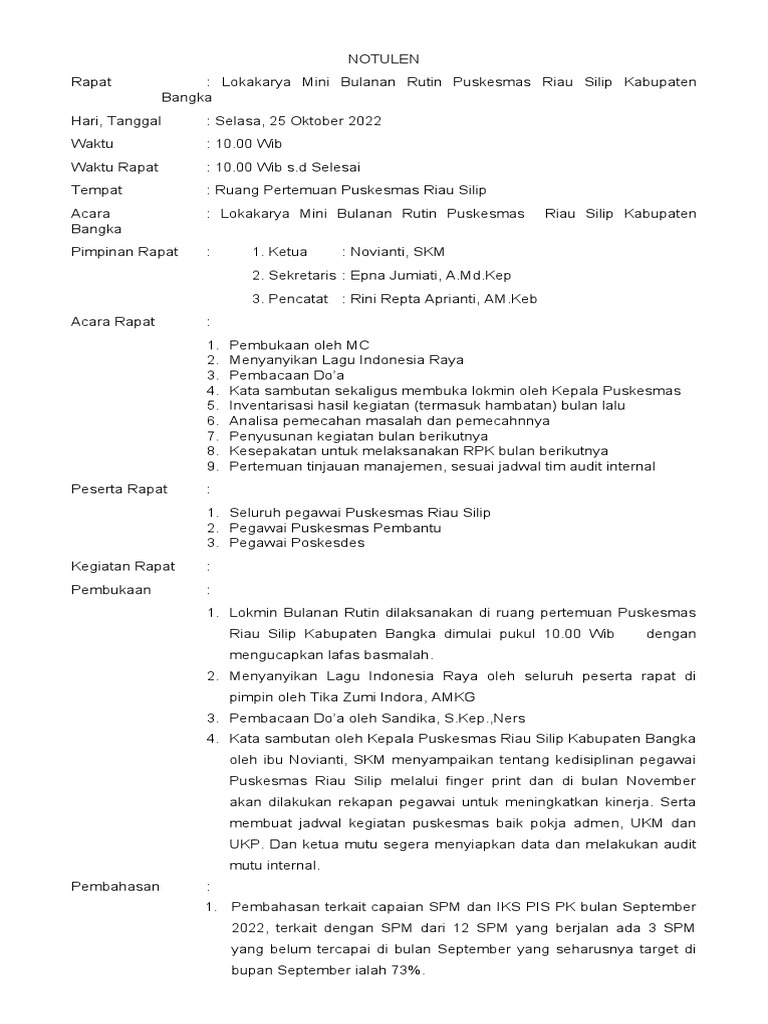 Notulen Lokmin Bulanan Rutin Belajar Sandika | PDF