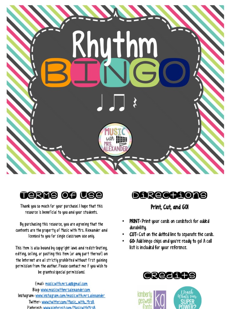 Music Rhythm Bingo FREEBIE Quarter Eighth Quarter Rest-1 | Download ...