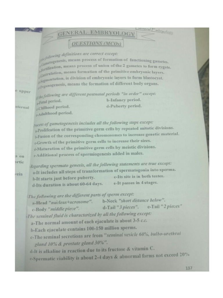 Sameh Doss MCQs & Cases (General Embryology) | PDF