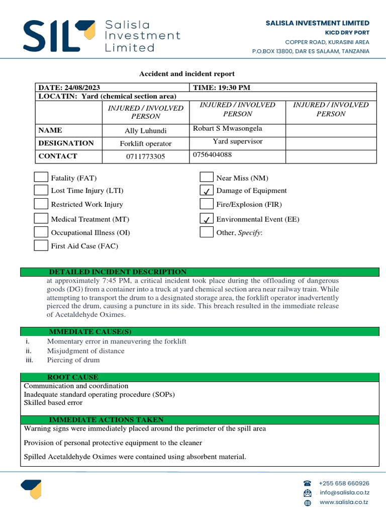 Incident Report Acetaldehyde Oximes 24.08.2023 | PDF | Safety ...