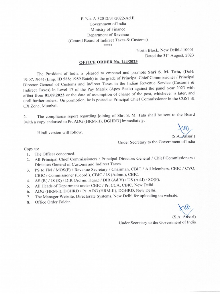Office Order No 144 of 2023 | PDF