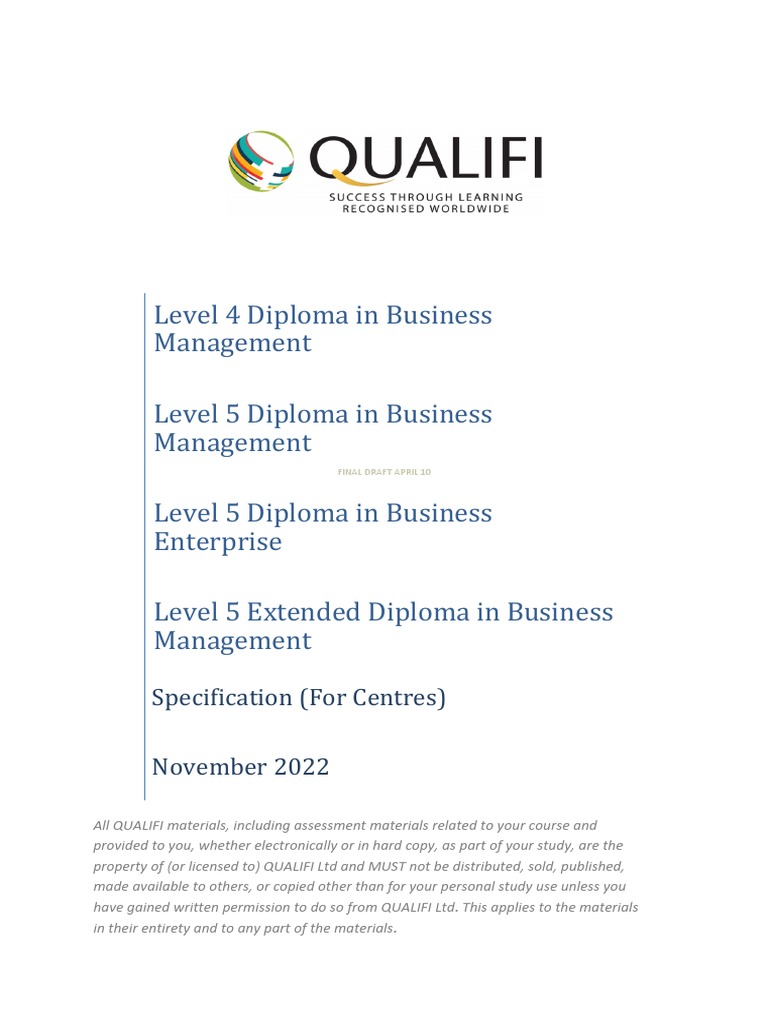 Qualifi Diplomas in Business Nov 2022 1 | PDF | Educational Assessment ...