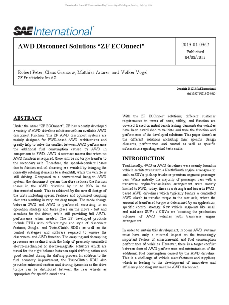 2013-01-0362 - ZF Econnect | PDF | Four Wheel Drive | Axle
