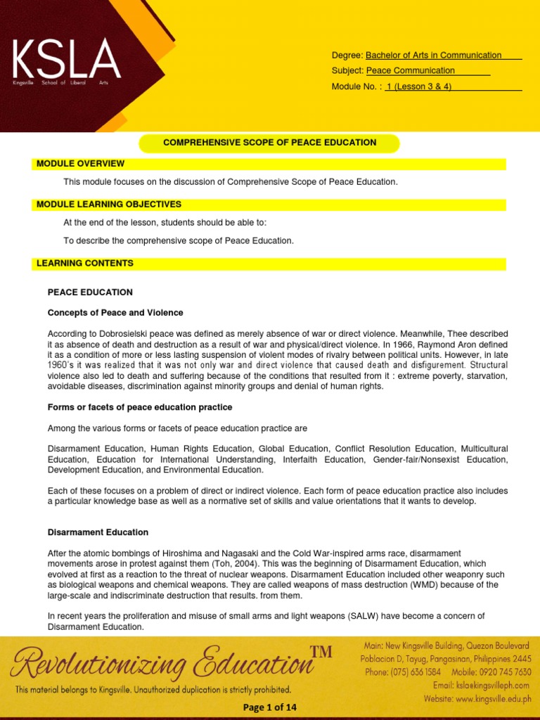 Peace Comm Mod 1 Lessons 3 4 Ba Comm | PDF
