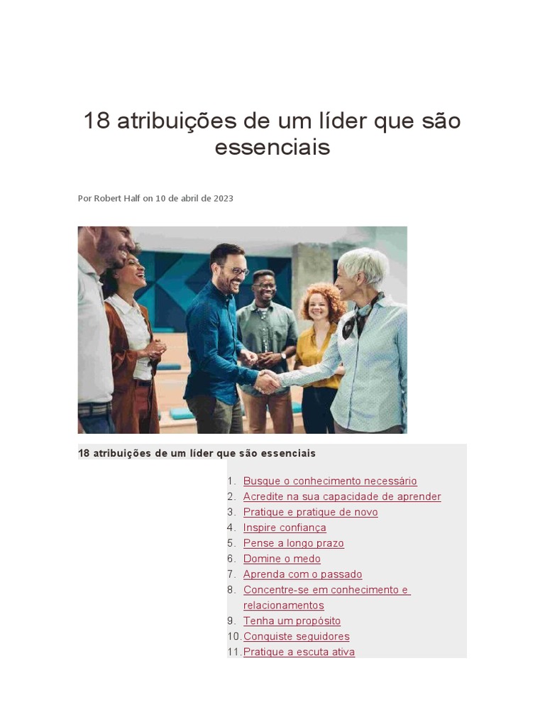 18 Atribuições de Um Líder Que São Essenciais | Descargar gratis PDF ... 18 Atribuições de Um Líder Que São Essenciais | Descargar gratis PDF ...